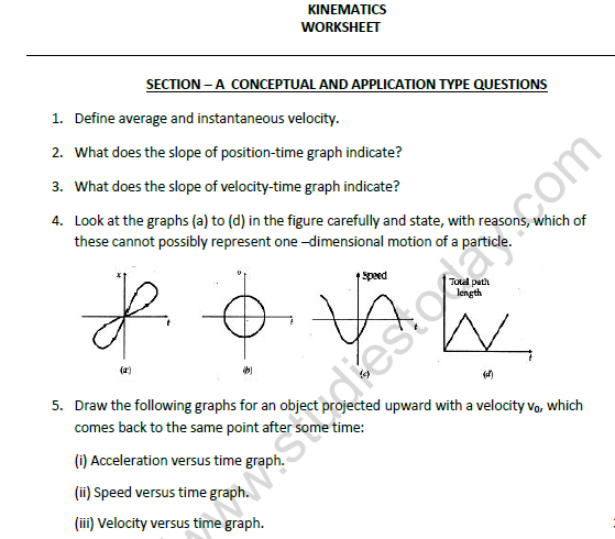 CBSE Class 11 Physics Kinematics Worksheet Set A